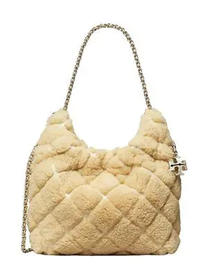 Tory Burch Mini Fleming Shearling Hobo Bag Ivory