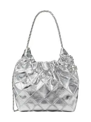 Tory Burch Fleming Mini Metallic Leather Hobo Bag Silver