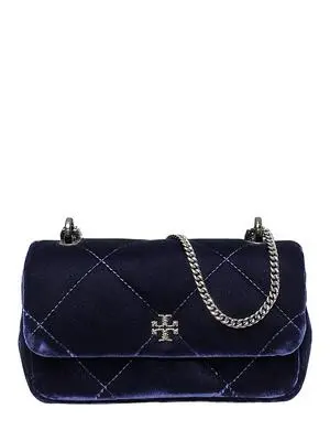 Tory Burch Kira Mini Diamond Quilted Velvet Flap Bag - Midnight
