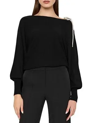 MILLY Ida Bow Detail Sweater Black