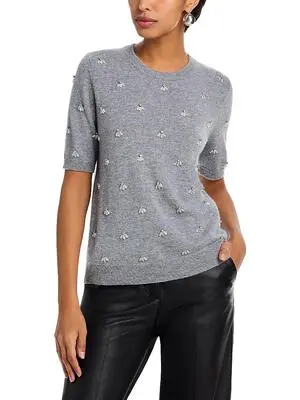 MILLY Rosalyn Rhinestone Embellished Crewneck Top - Grey