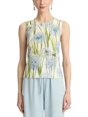 Oscar De La Renta Printed Allium Knit Tank - Blue/white
