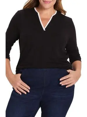 NIC+ZOE Double Layer Long Sleeve Jersey Top - Black Onyx