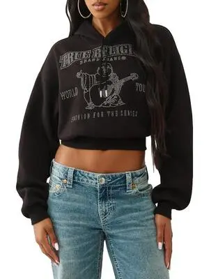 True Religion Cotton-blend Crystal Crop Hoodie - Jet Black