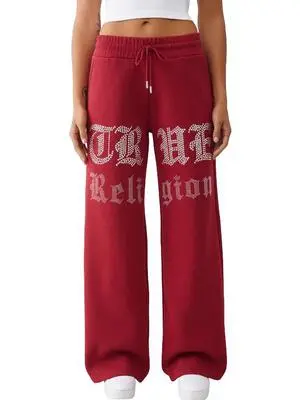 True Religion Crystal Wide Leg Drawstring Pants - Rhubarb Red