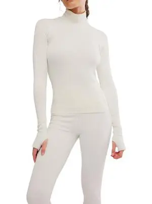 Free People Seamless Turtleneck Knit Top - Ivory Combo