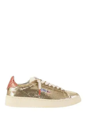 AUTRY Dallas Sequinned Low Top Sneakers Gold/red