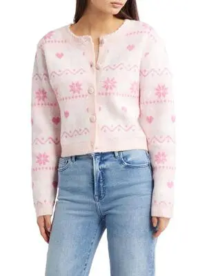 ALL IN FAVOR Fair Isle Boxy Cardigan - Pink