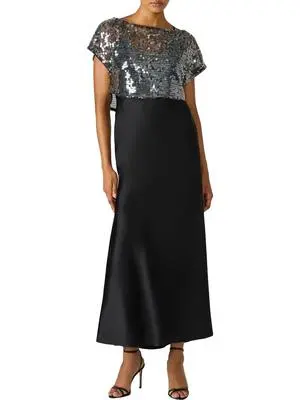 Steve Madden Myla Sequin Crop Top And Maxi Slipdress Set - Black