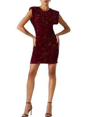 Steve Madden Astoria Sequin Mini Dress - Red Brocade