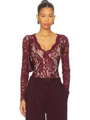 Generation Love Alessia Lace Bodysuit - Cabernet & Beige