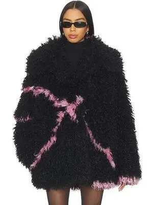 JAKKE Cocoon Faux Fur Coat - Black