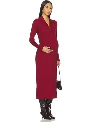 Hatch The Averie Polo Ribbed Sweater Dress - Cranberry