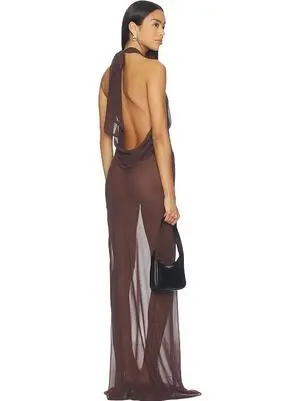 CHA THE LABEL Halterneck Maxi Dress - Dark Brown