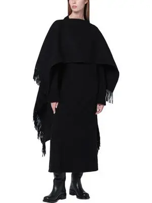 TOTÊME Wool Blend Fringed Poncho - Black
