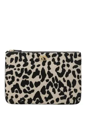 Valentino Garavani Animal-print Vlogo Signature Pouch - Beige