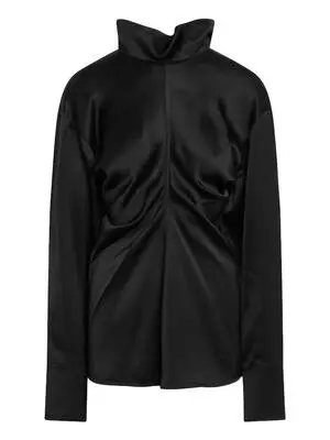 TOTÊME Crêpe Satin Turtleneck Blouse - Black