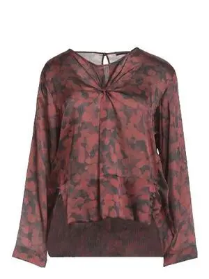 High Floral Print Satin Top - Red