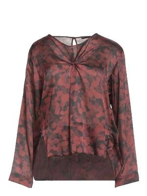 High Polyester Floral-print Gathered Crewneck Top - Rust