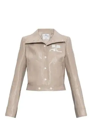 COURREGES Logo Lacquered Leather Jacket Cream