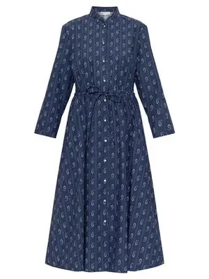 Tory Burch Printed Midi Shirt Dress - Navy Blue