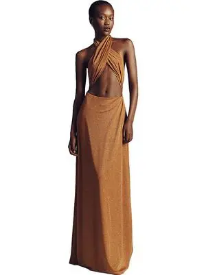 AFRM Kendrick Sparkle Halter Maxi Dress - Bronze