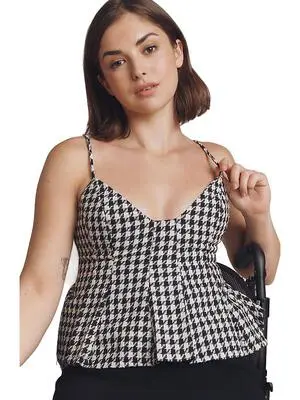 EN SAISON Marley Peplum Tank Top - Black/white Plaid