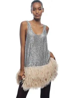SIEMPRE Deco Sequin Feather Tunic - Silver/pink