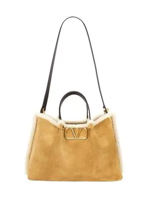 Valentino Garavani V Logo Signature Medium Tote Bag - Havana Beige  Burro  & Oak Brown