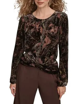 Donna Karan New York Metallic Burnout Top - Choc Plum