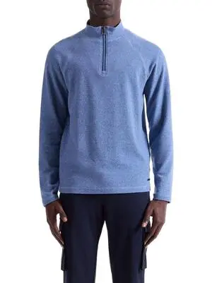 Bugatchi Brushed Cotton-Blend Quarter-Zip Pullover Cobalt