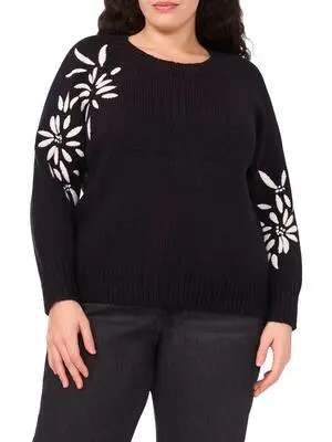 Halogen Embroidered Floral Pullover - Rich Black