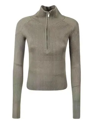 IRO PARIS Ribbed Knit Zip Sweater Grey