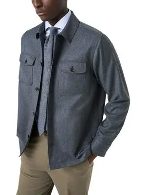 Eton Merino Wool Flannel Overshirt - Navy