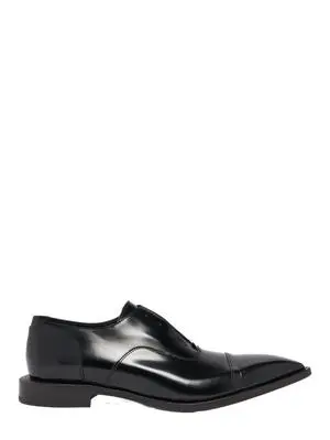 LANVIN Point-toe Laceless Leather Oxfords - Black
