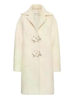 Oscar De La Renta Bouclé Coat With Floral Buttons - Neutrals