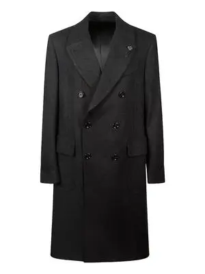 LARDINI Double-breasted Wool Coat - Black