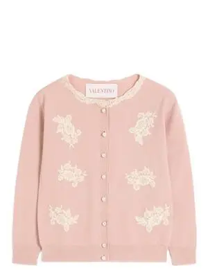 Valentino Garavani Embroidered Wool And Lace Cardigan - Rose Mist/ivory