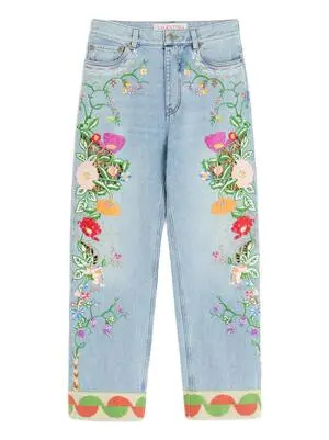 Valentino Garavani Embroidered Denim Trousers Denim/multicolour