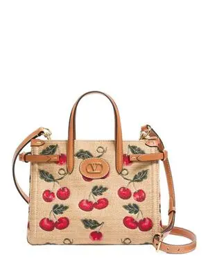 Valentino Garavani Antibes Small Raffia Shopper - Natural/red