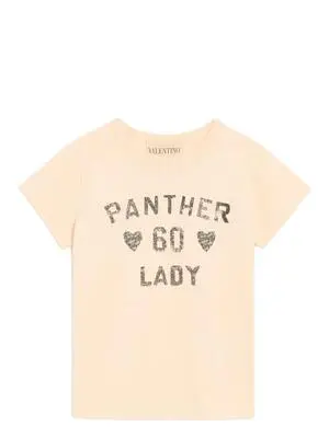 Valentino Garavani Valentino Cotton T-Shirt With Panther Lady Print Birch/black