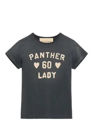 Valentino Garavani Valentino Cotton T-Shirt With Panther Lady Print Black/birch