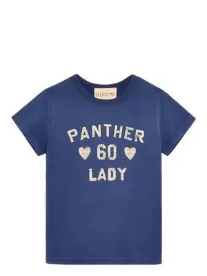 Valentino Garavani Valentino Cotton T-Shirt With Panther Lady Print Blue/birch