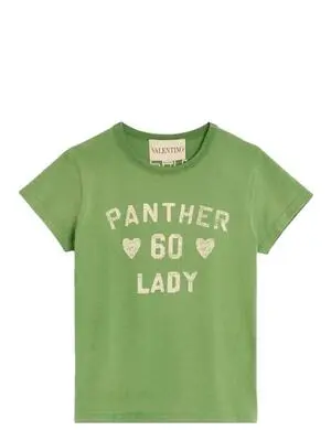 Valentino Garavani Valentino Cotton T-Shirt With Panther Lady Print Laurel/birch