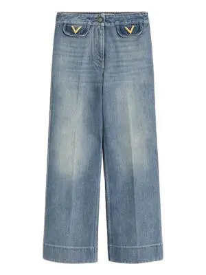 Valentino Garavani Trousers With V Gold Detail - Blue