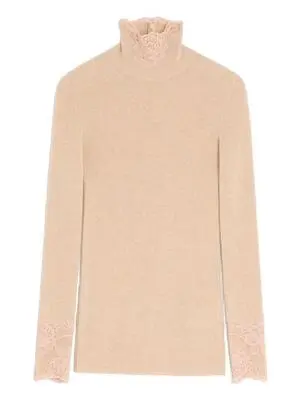 Valentino Garavani Lace Trimmed High Neck Jumper - Alabaster