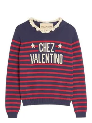 Valentino Garavani Cashmere Jumper With Lace Detail Provence Blue/paris