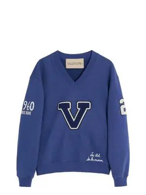 Valentino Garavani Embroidered Cotton Sweatshirt - Blue/ivory