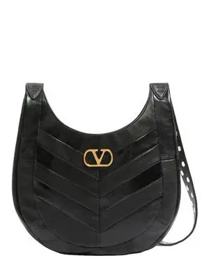 Valentino Garavani Small Hobo Bag In Chevron-Patterned Nappa Leather Black