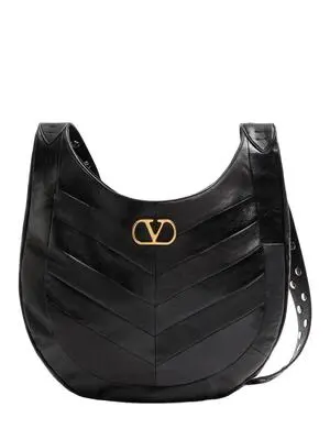 Valentino Garavani Hoboho Nappa Leather Hobo Bag With Chevron Pattern - Black